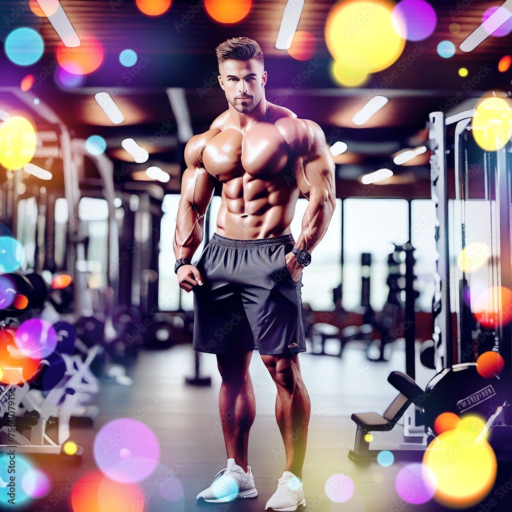 Bodybuilder Fitness Body Muscle Fit fit. A confident bodybuilder in gym ...