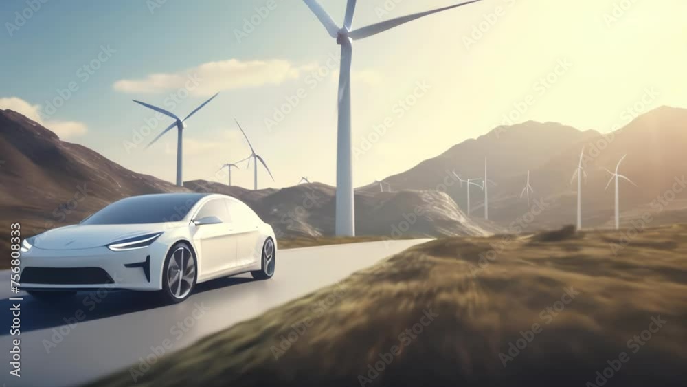 Vidéo Stock Electric vehicles and wind farms. The concept of ...