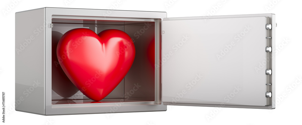 Red heart inside safe with combination lock, 3D rendering isolated on ...