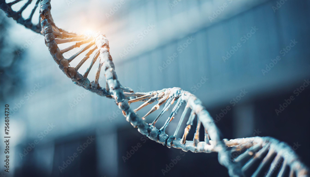 DNA and genetic mutation biotechnology concept as a double helix strand ...