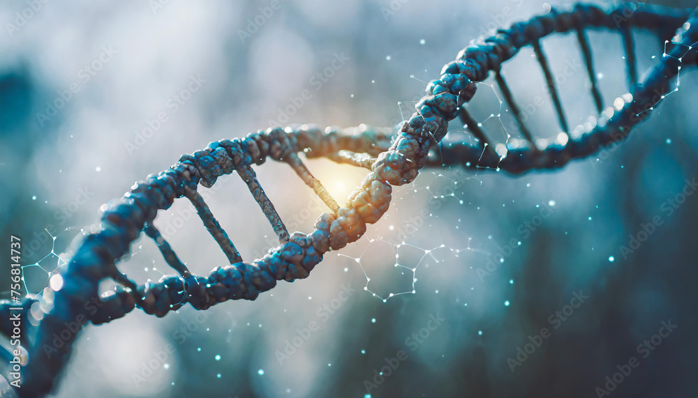 DNA and genetic mutation biotechnology concept as a double helix strand ...