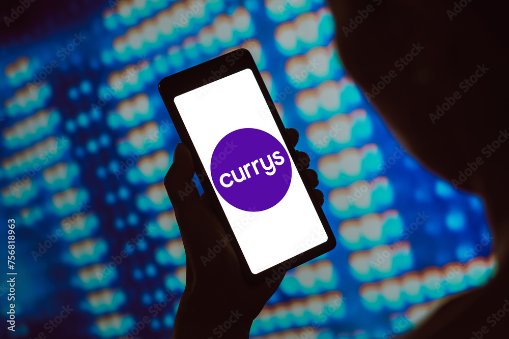 March 12, 2024, Brazil. In this photo illustration, the Currys logo is ...