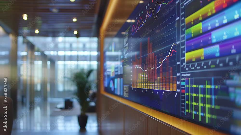 In a sleek and modern business setting, a graphic display of statistics ...