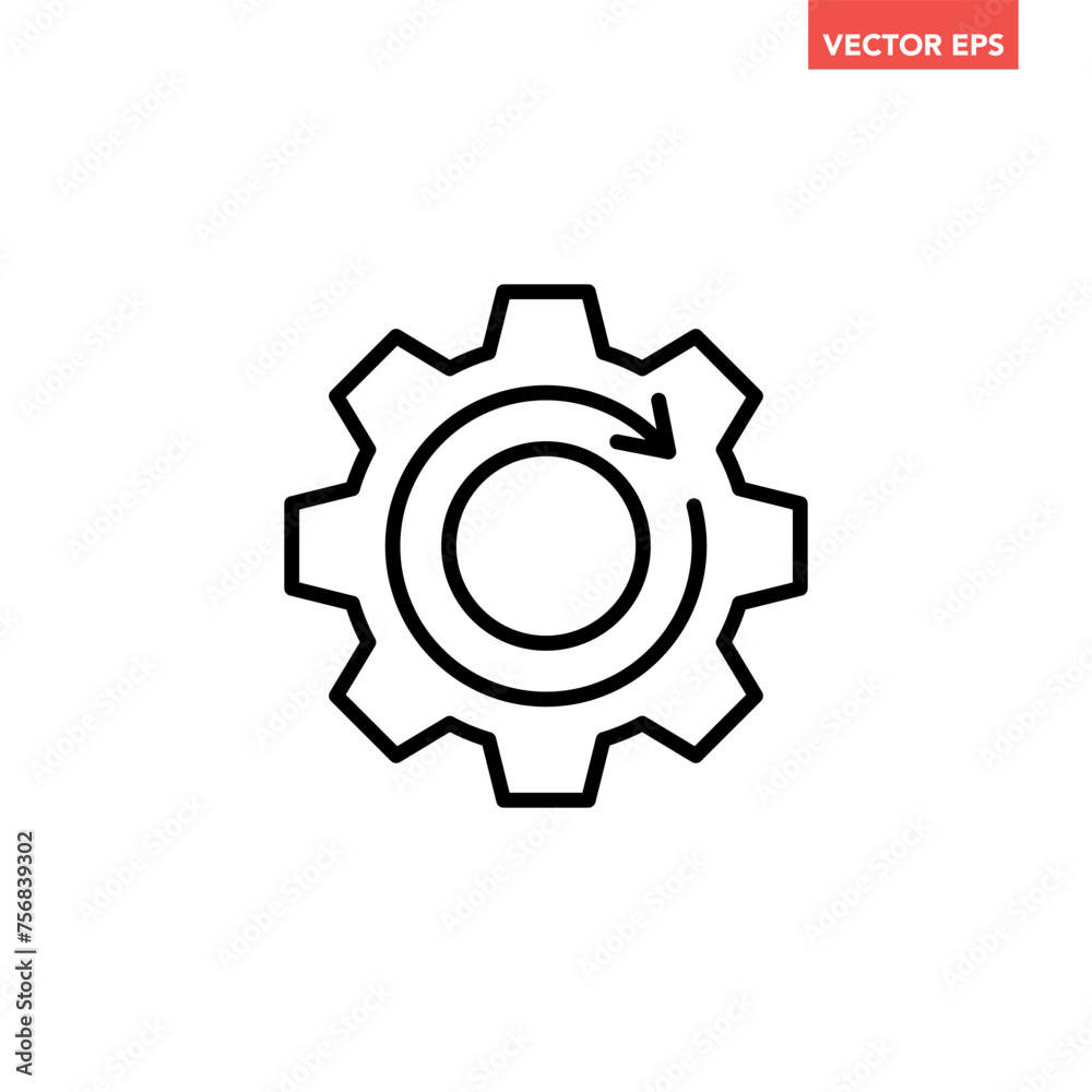Black single round reset system line icon, simple cog wheel process ...