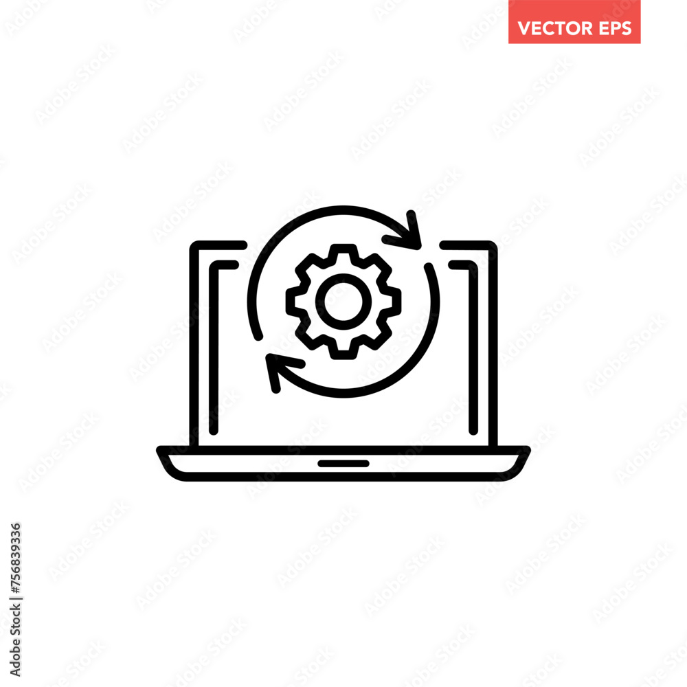 Black single computer system update line icon, simple tech software upgrade flat design vector ...