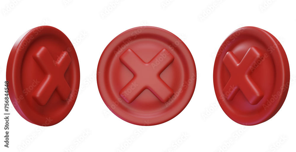 Red cross or uncheck mark icon 3d element illustration Stock ...