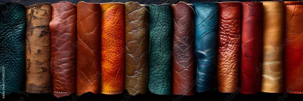 Samples of multi-colored natural leather texture, High resolution images displaying intricate ...
