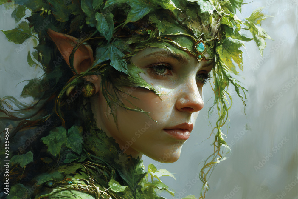 Magic forest nymph or fairy. Beautiful and mysterious spirit, dryad ...