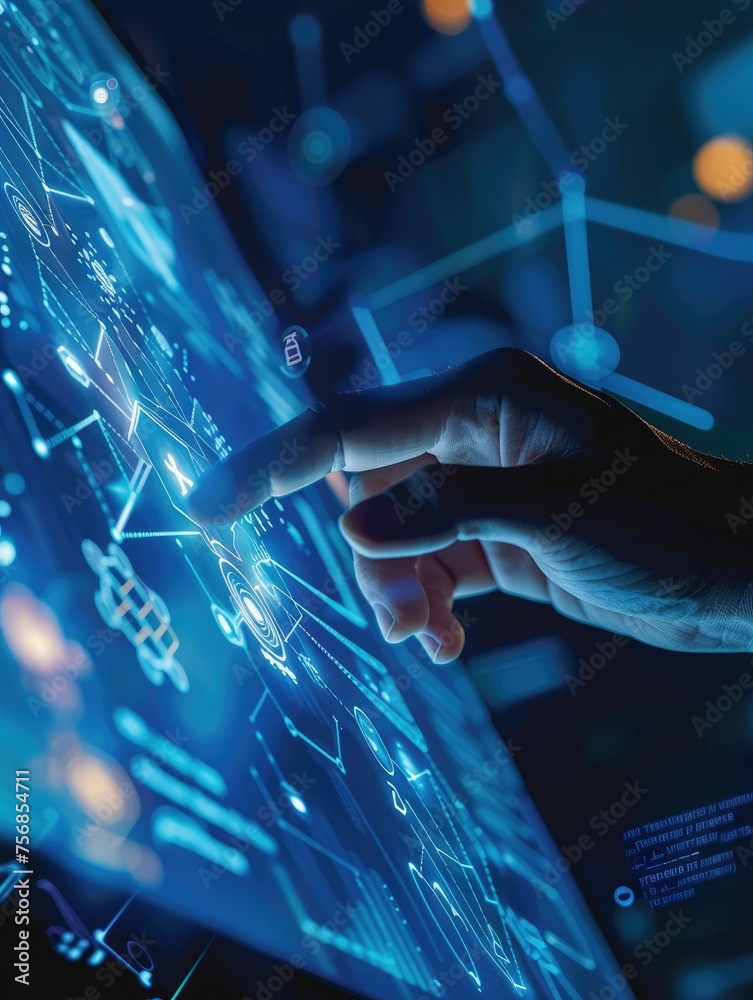 Finger pointing at a high-tech digital display - An evocative scenario ... Finger pointing at a high-tech digital display - An evocative scenario ...