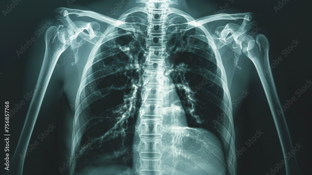 X-ray image showing ribs and lungs of human body - A high-resolution x ...
