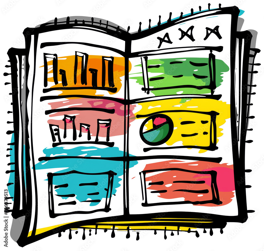 colorful hand-drawn spreadsheet chart doodle icon Stock Illustration ...