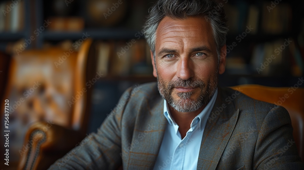 Portrait of a business man sitting in an office. Work gonna better ...