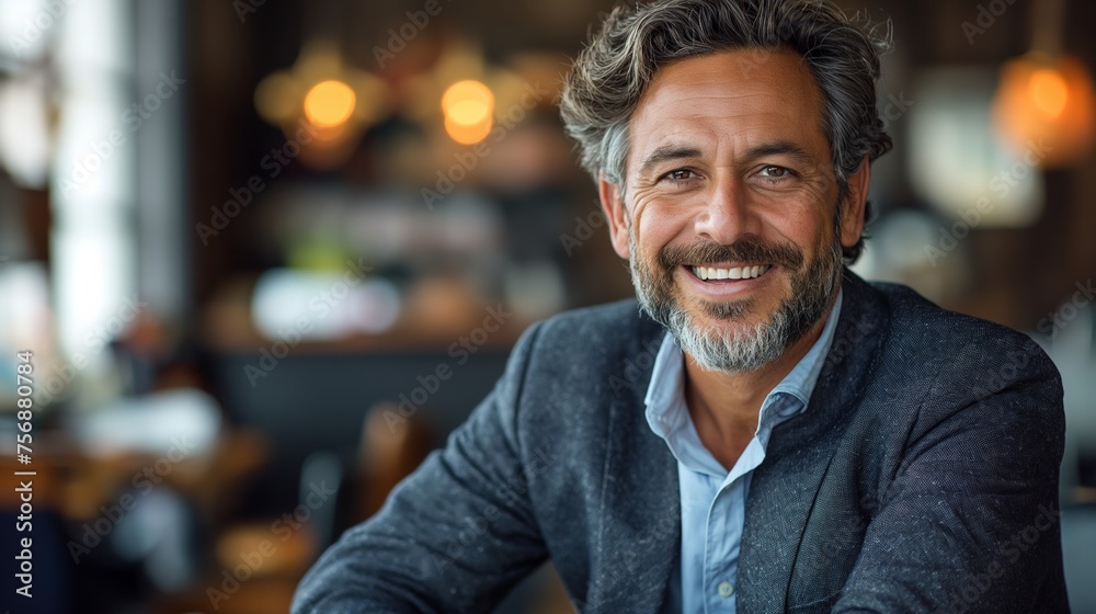 Portrait of a business man sitting in an office. Work gonna better ...