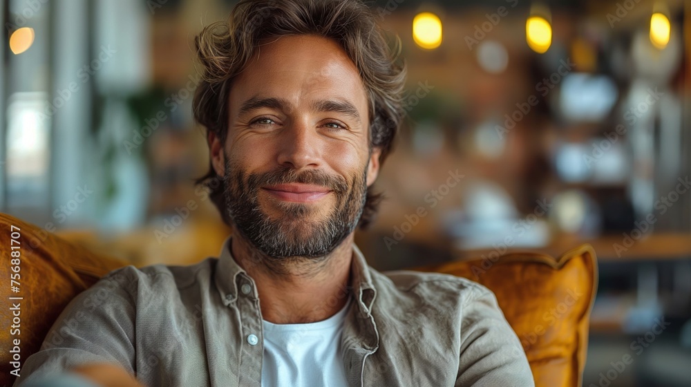 Portrait of a business man sitting in an office. Work gonna better ...