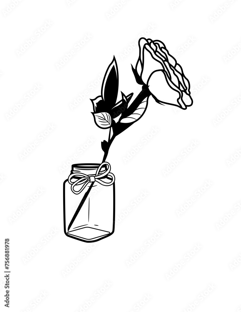 Mason Jar of Rose Illustration, Roses Clipart, Rose Cut File, Flower ...