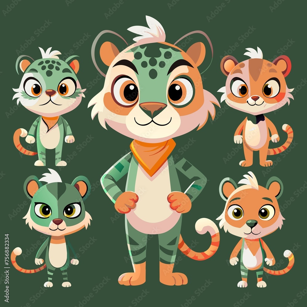 Cute cartoon panther characters with different poses. Set of panthers ...