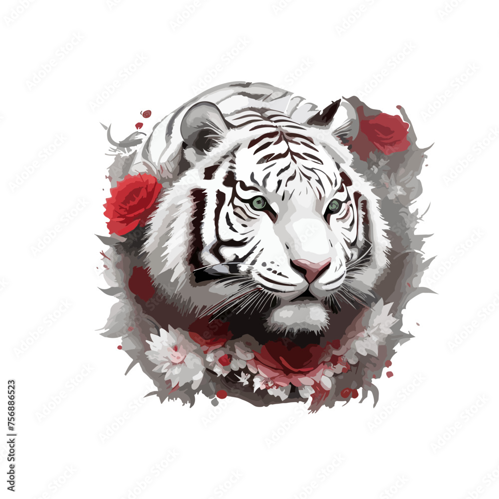 Illustration of a white tiger sitting with its back to you on ...