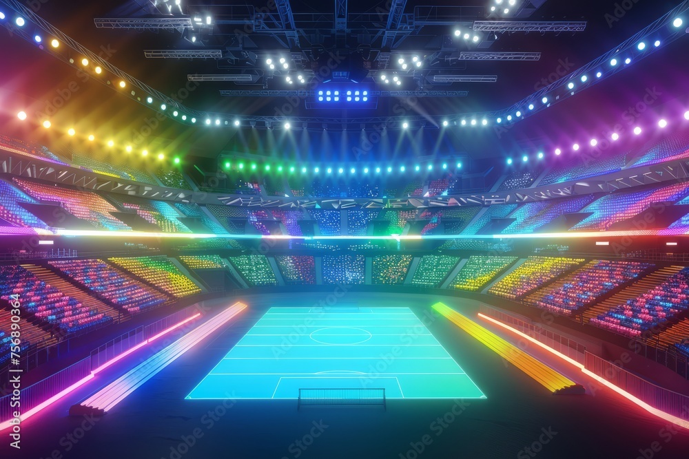 e-sport arena bathed in a rainbow of colors, with dynamic lighting ...