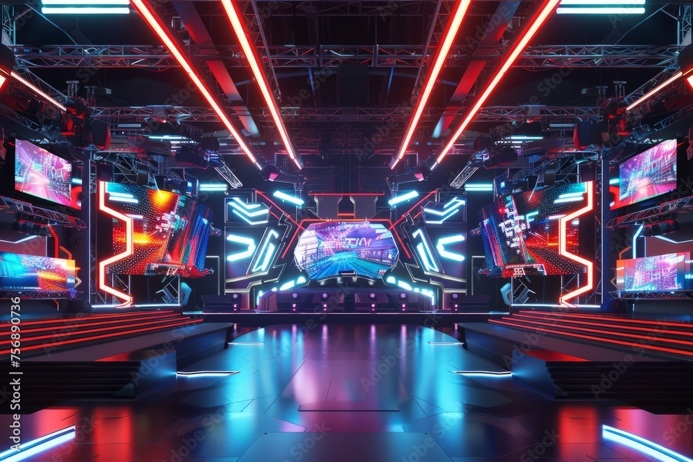 e-sport arena filled with colorful LED screens and dynamic lighting ...