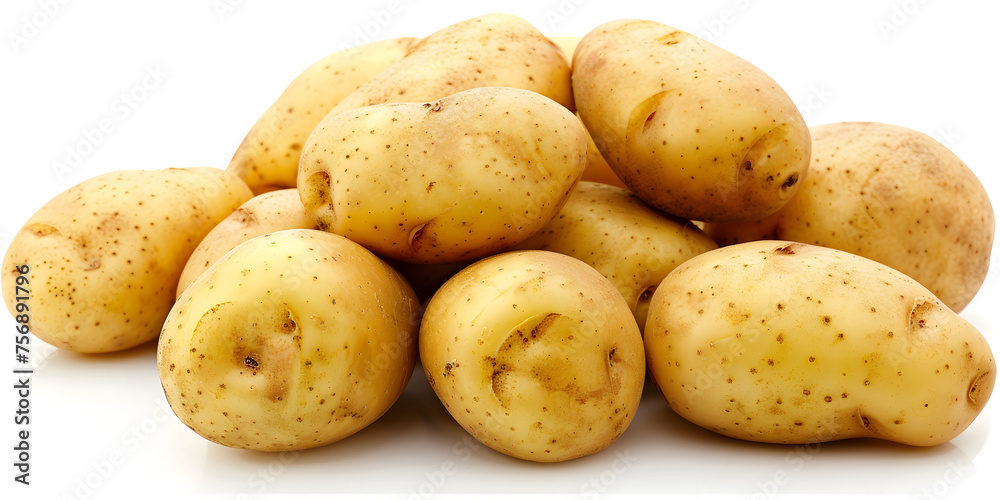 Delicious raw Potatoes skinless young potato tuber on the white ...