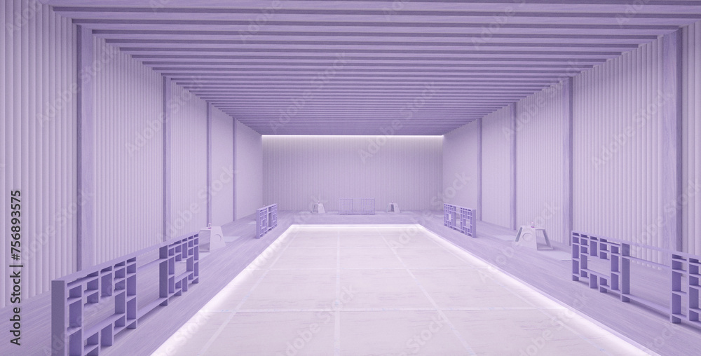 Korea modern Hanok cafe purple interior louver ceiling half moon tembar ...