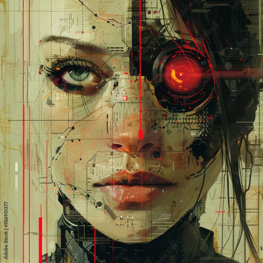 Artificial Intelligence Portrait: Female Android with a Cybernetic Eye ... Artificial Intelligence Portrait: Female Android with a Cybernetic Eye ...