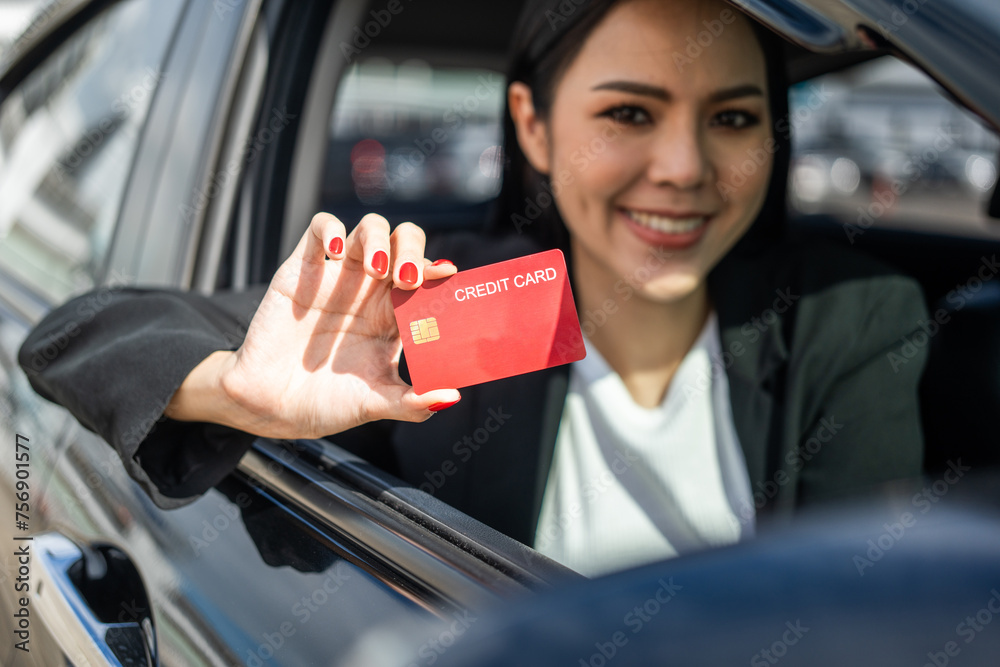 Young beautiful asian business women getting new car. Hand holding ...