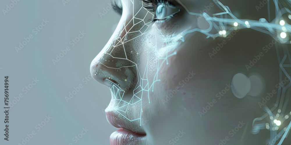 Artificial intelligence head, human face integrated with future ...