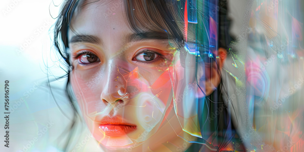 Artificial intelligence head, human face integrated with future ...