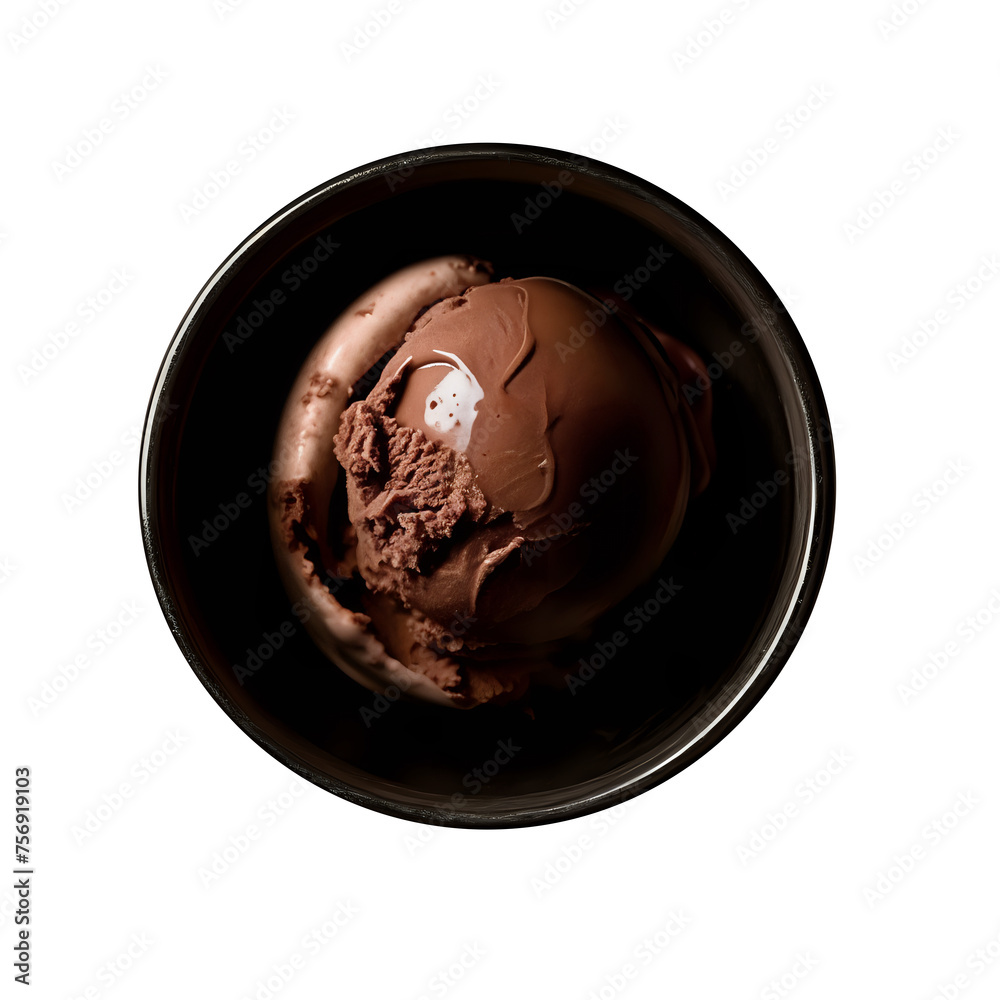 chocolate ice cream, creamy, brown, top view, creator scene, bowl ...