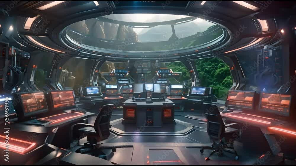 sci fi control room huge room futuristic sensors computers screens maps ...