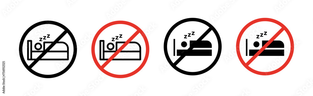 Sleepover Ban Sign Icon Set. Rest Warning and Overnight stay ...