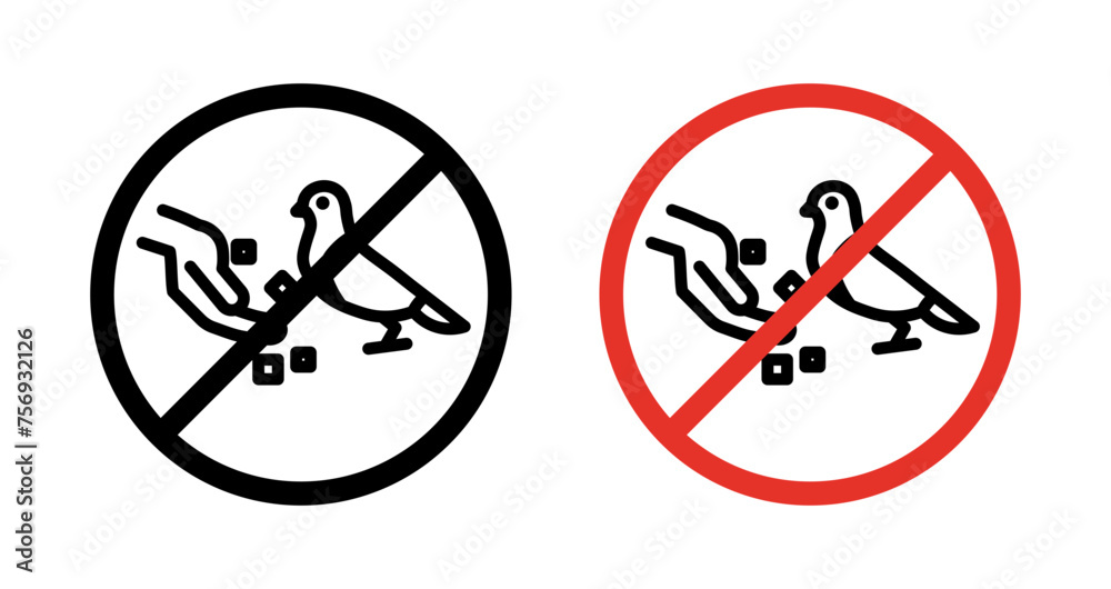 Do Not Feed Birds Sign Icon Set. Forbidden Feed Birds vector symbol in ...