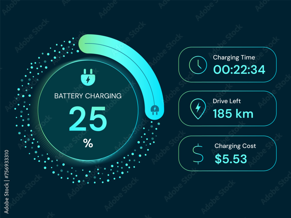 Electric Vehicle battery charging Status Dashboard Hologram Interface ...