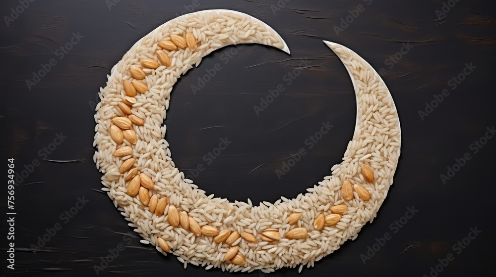 Symbolic arrangement: Uncooked rice grains meticulously shaped into a ...