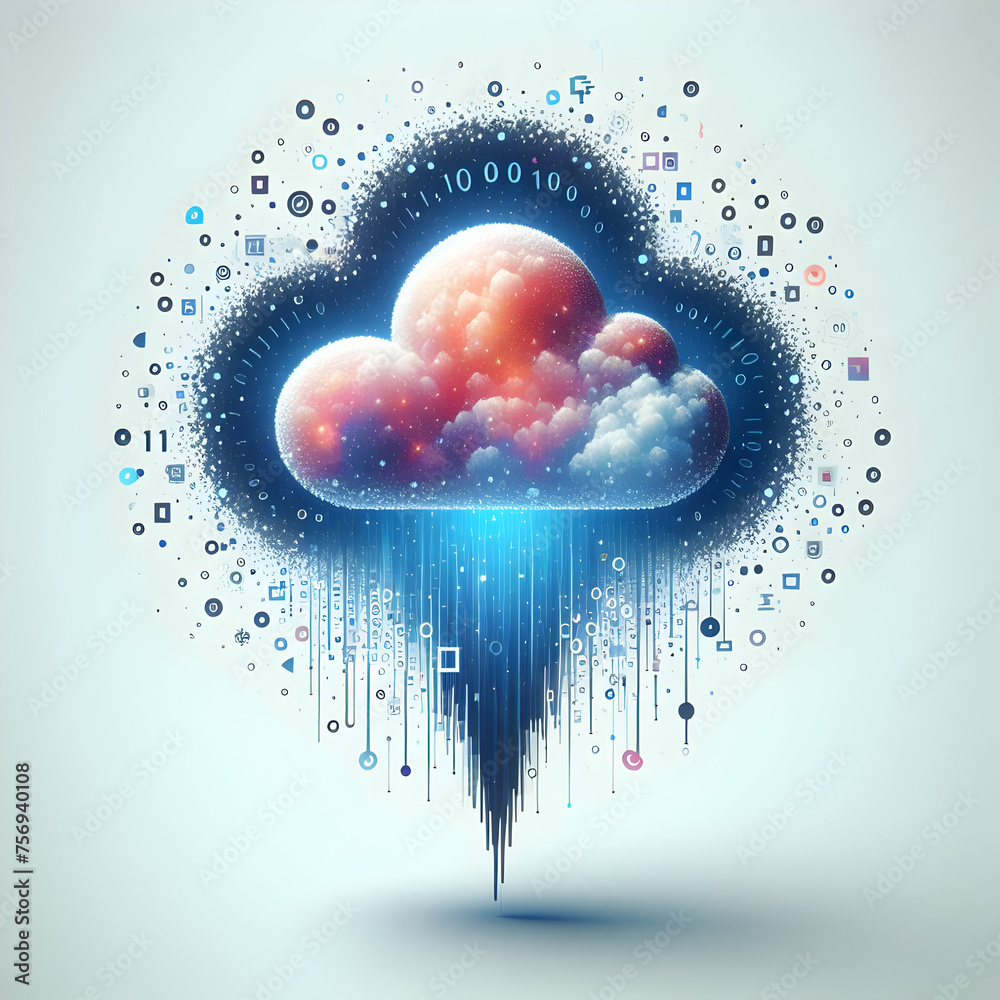 3D Flat Icon Digital Nebula Concept A nebula cloud made from binary ...