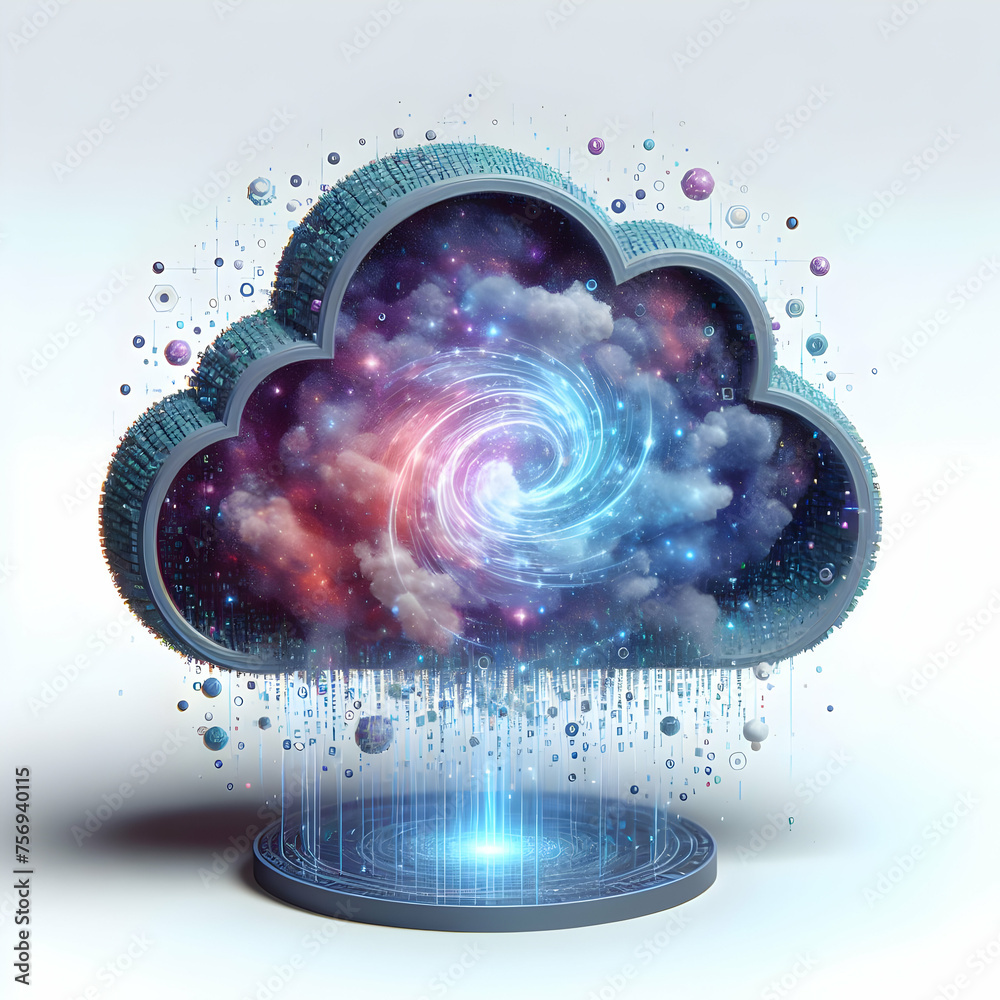 3D Flat Icon Digital Nebula Concept A nebula cloud made from binary ...