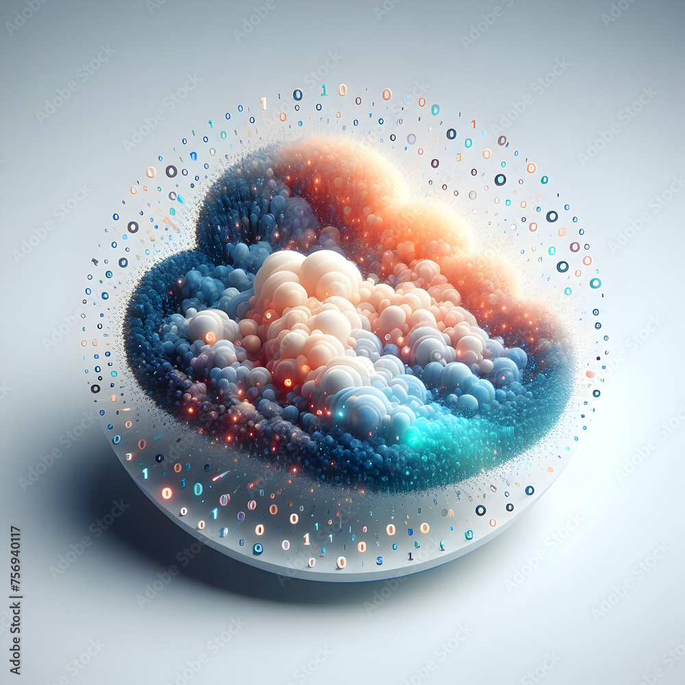 3D Flat Icon Digital Nebula Concept A nebula cloud made from binary ...