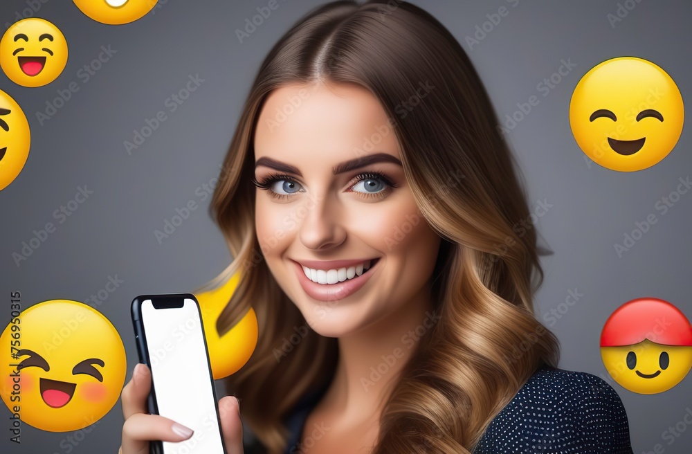 A beautiful young woman blogger, vlogger or influencer is receiving ...