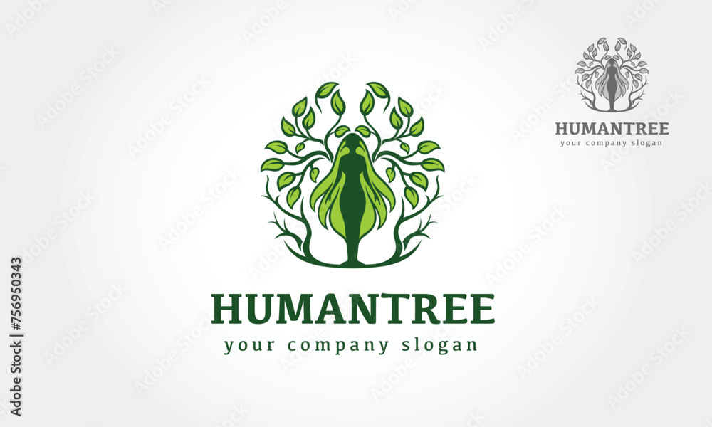 Human Tree Vector Logo Template. The logo depicts a tree as the main symbol, but there are human ...