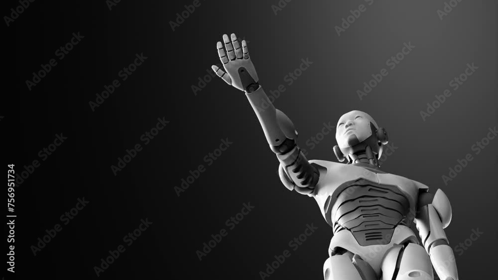 humanoid cyborg prototype moving arm and showing palm hand empty space ...