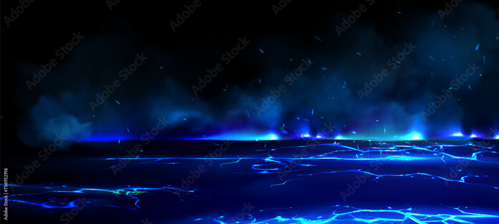 3d blue crack effect and fire light background. Abstract ignite energy ...