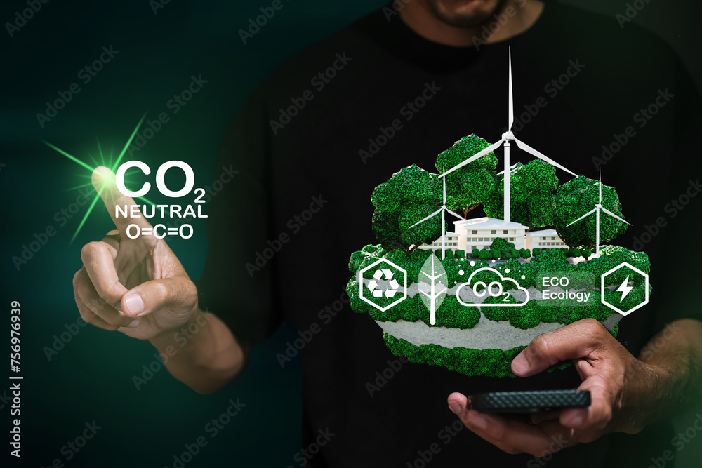 Eco green industry clean emission, ecosystem reduction atmosphere ...