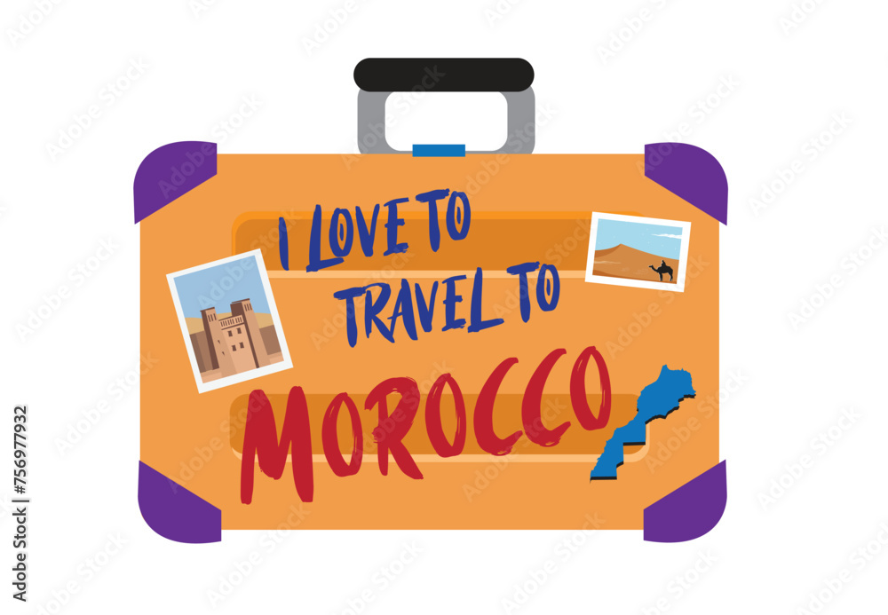 Baggage with I love to travel to Morocco text and photos of tourism ...
