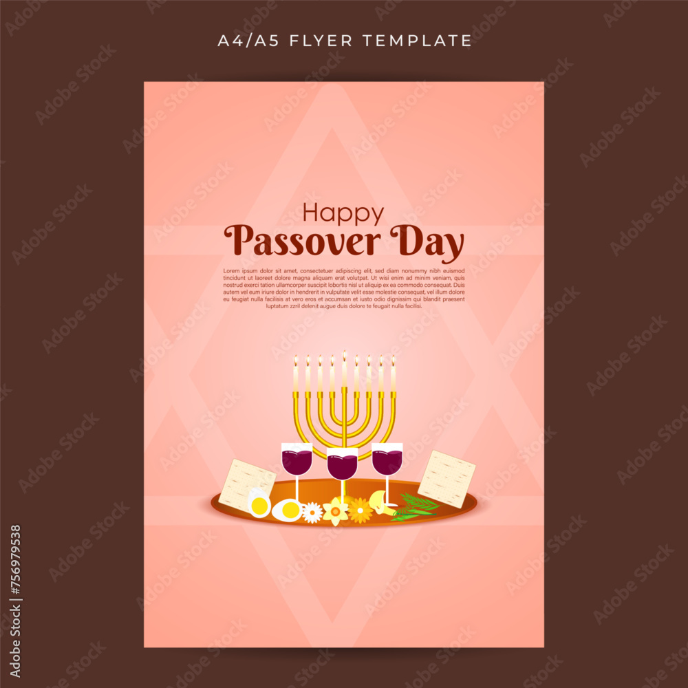 Vector illustration of Happy Passover social media feed A4 template ...