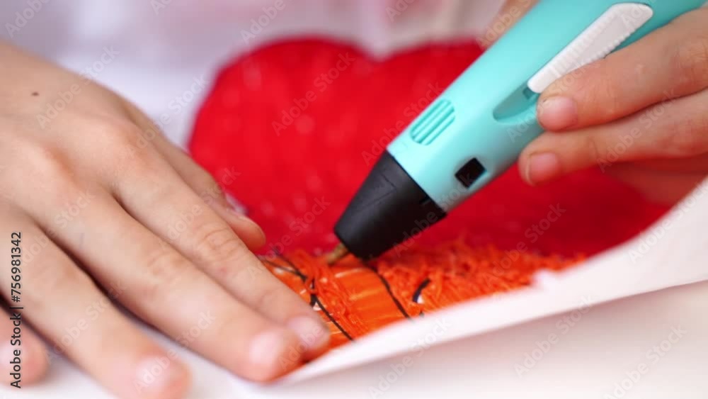 Teen Girl Using 3d Pen. Printing with Colored Plastic Wire Filament ...