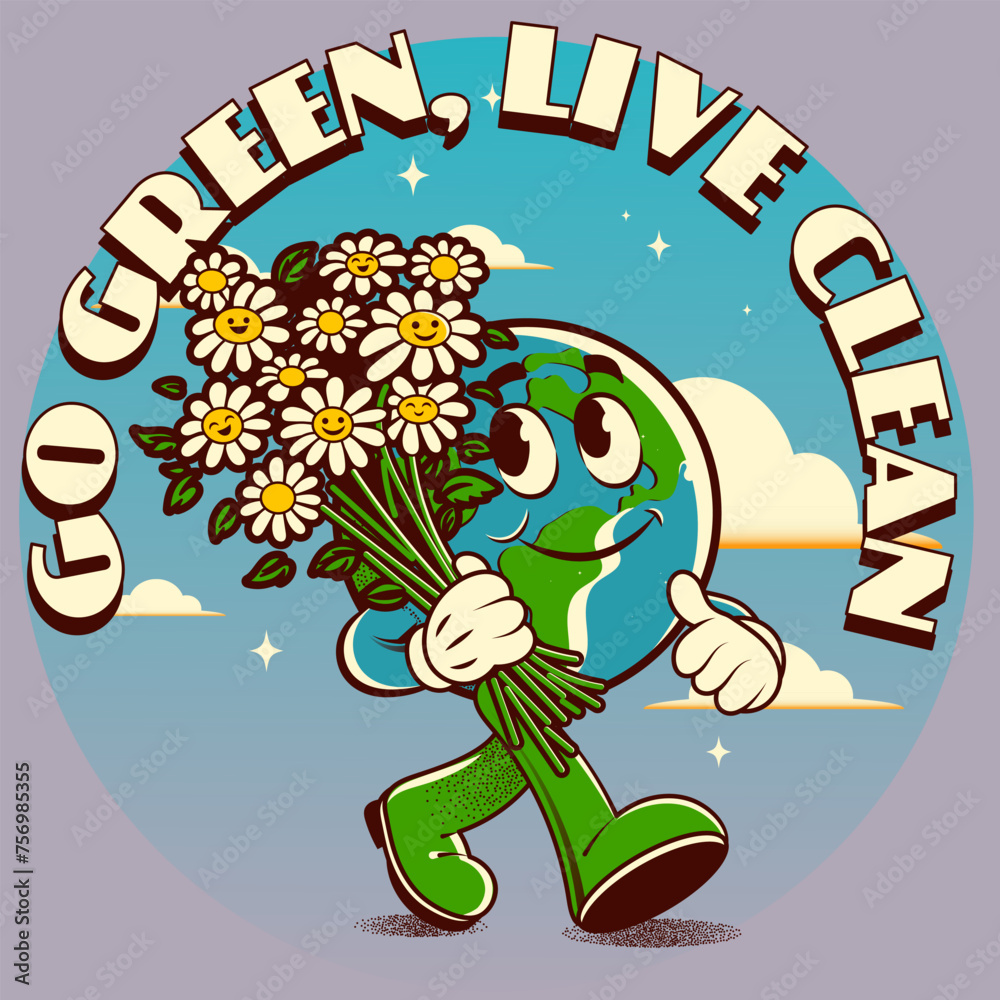 Vintage motivation poster or card design template with walking happy ...