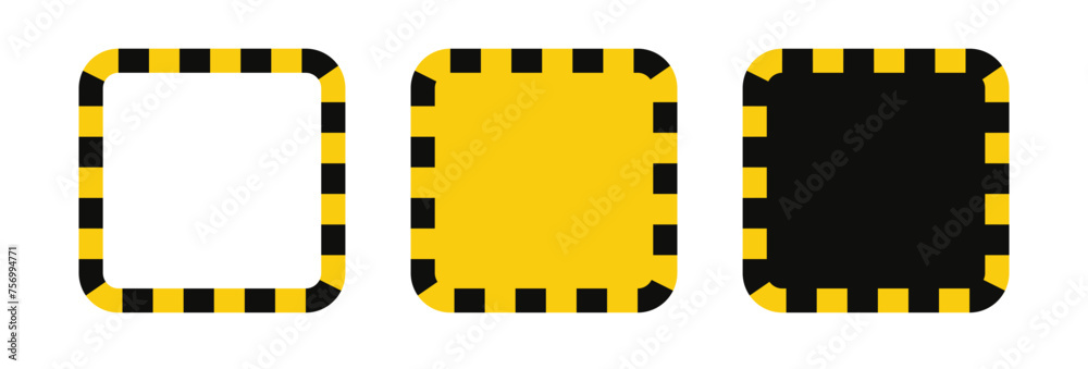 Warning square frame with yellow and black tape. Barricade lines ...