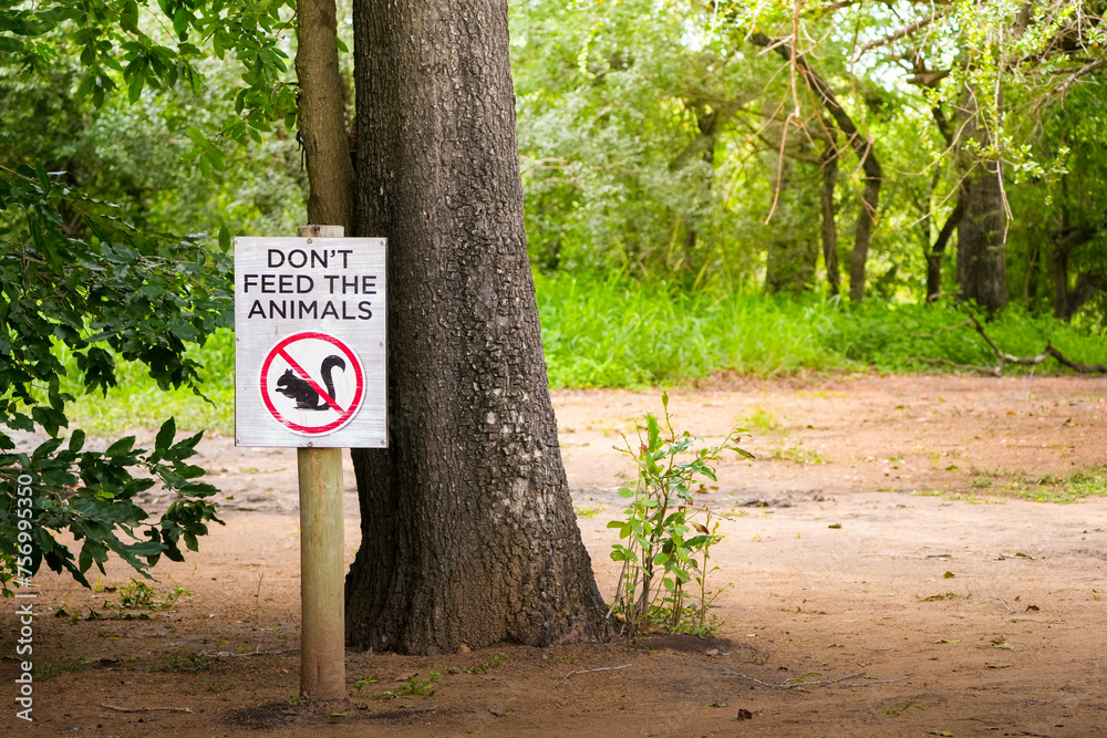 Foto de A sign is visibly attached to the side of a tree trunk ...