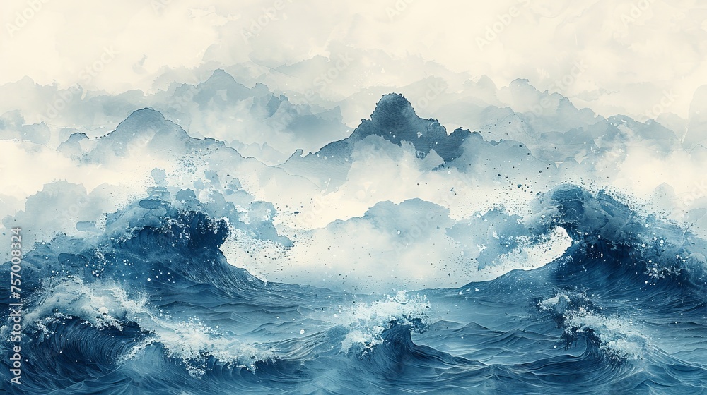 The modern illustration is composed of a Japanese background with a ...